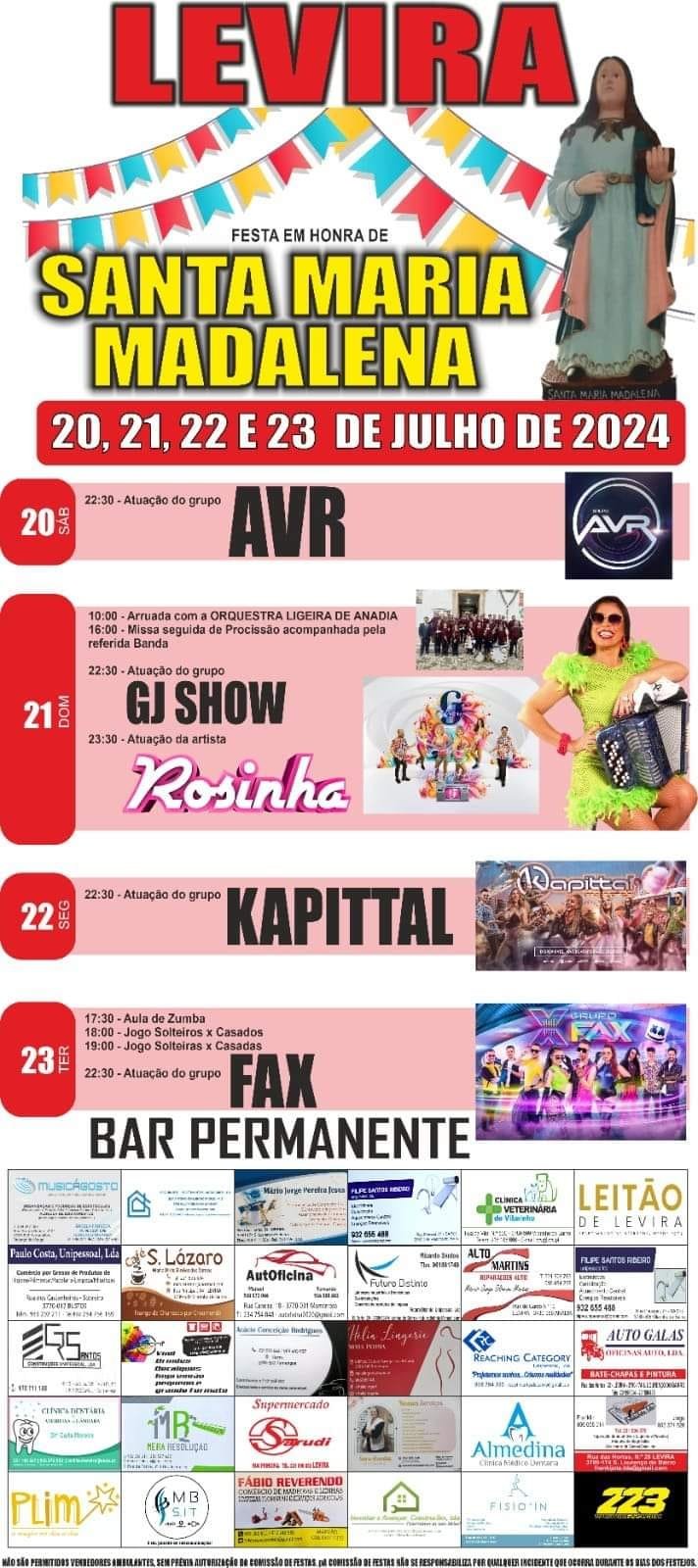 Festa em Honra de Santa Maria Madalena 2024 - Levira